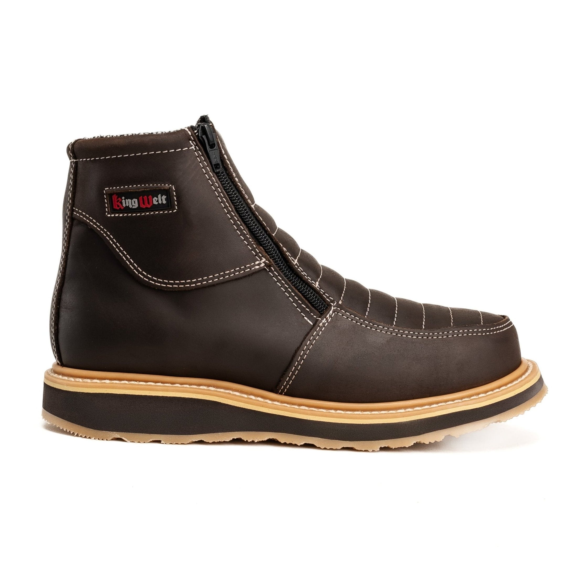 Ultra Flex 6" Brown Double Zipper Work Boots Soft Toe, Full-Grain Leat ...